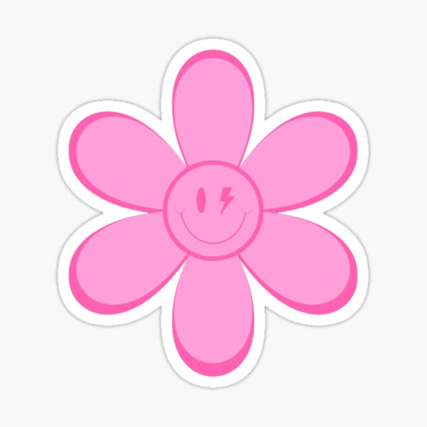 "Hot pink smiley face flower with lightening eye" Sticker for Sale by ...