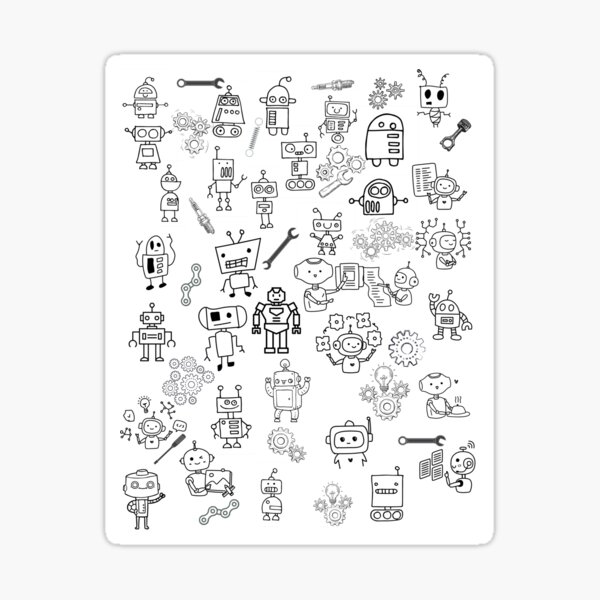 "Robots and Parts" Sticker for Sale by AlessiaBerruti | Redbubble