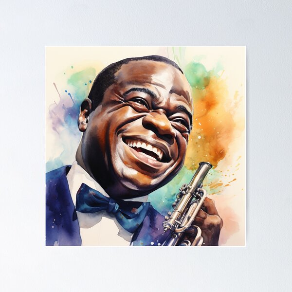 "Louis Armstrong Smiling - Watercolor Portrait - Digital Art" Poster ...