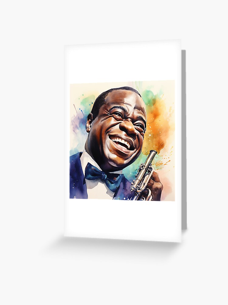 "Louis Armstrong Smiling - Watercolor Portrait - Digital Art" Greeting ...