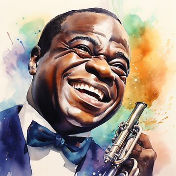 "Louis Armstrong Smiling - Watercolor Portrait - Digital Art" Sticker ...