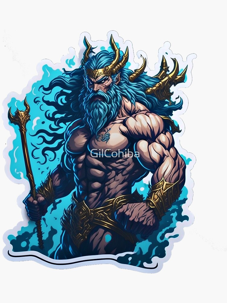 "Poseidon, god of the seas, powerful mythological warrior" Sticker by GilCohiba | Redbubble
