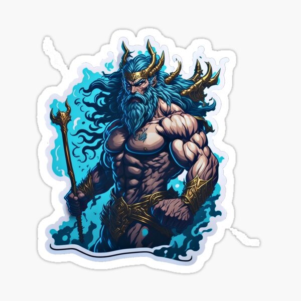 "Poseidon, god of the seas, powerful mythological warrior" Sticker by ...