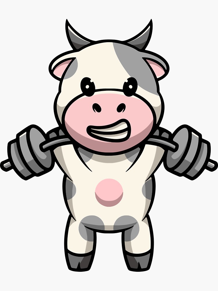 "Cute cow workout cartoon illustration" Sticker for Sale by cubbone ...