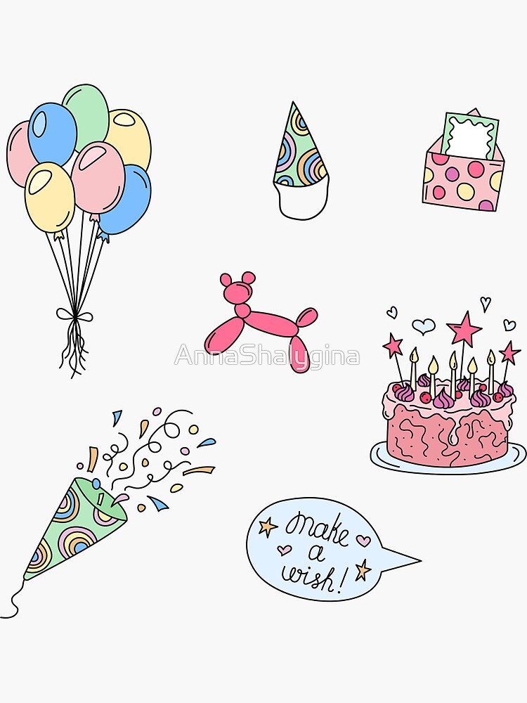 "Birthday Stickers Pack. Bday Doodle Drawings" Sticker for Sale by ...
