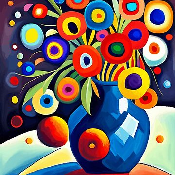 "Cute Abstract Flowers in a Blue Vase Still Life Modern Art" Sticker ...