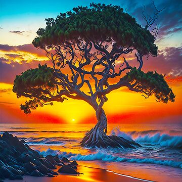 "Tree of Life. Sunset and the tree in the ocean." Poster for Sale by ...