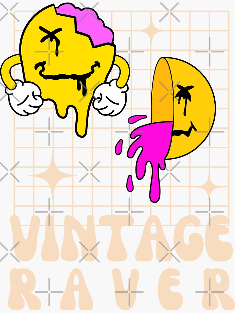 "vintage retro raver oldschool smiley faces" Sticker for Sale by ...