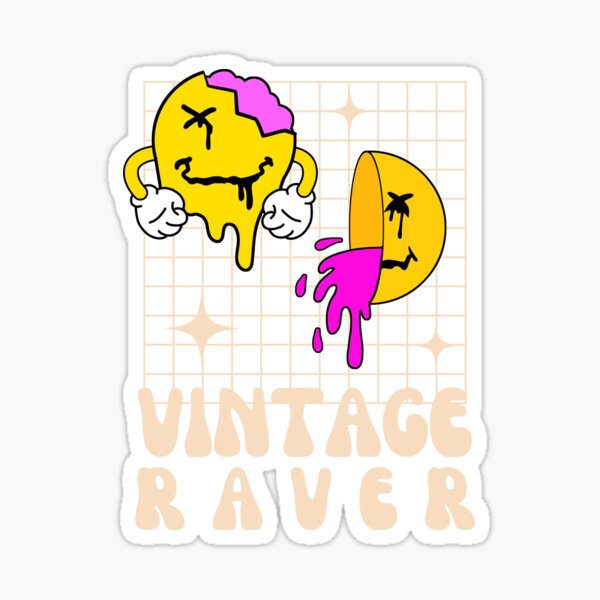 "vintage retro raver oldschool smiley faces" Sticker for Sale by ...