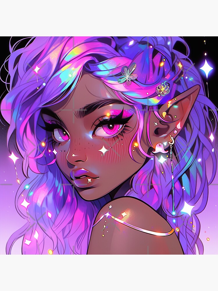 "Bright Colorful Purple Elf Anime Girl" Poster for Sale by bubblegoth ...
