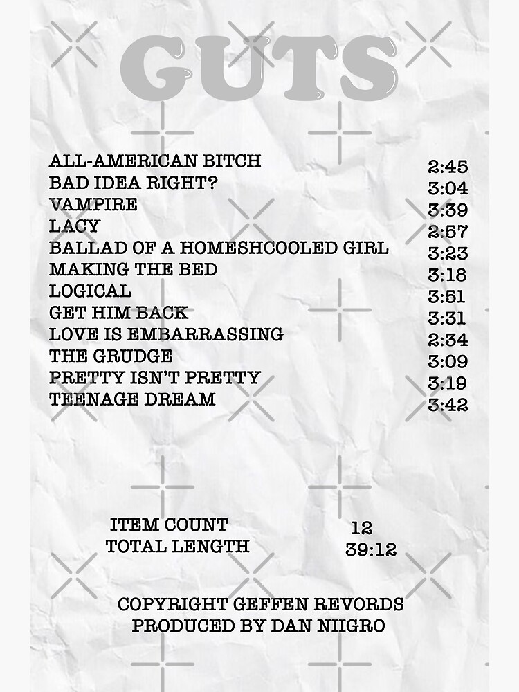 Guts Receipt Olivia Rodrigo Poster sold by Barbara Dziadosz | SKU ...