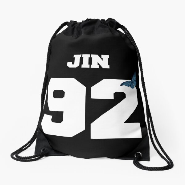 "BTS- Jin 92 Line Butterfly Jersey" Drawstring Bag by Cloakandbadger ...