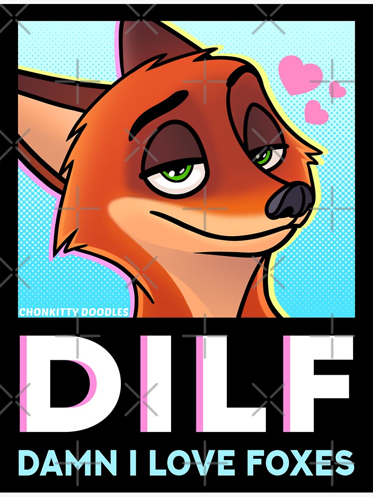 "DILF - Damn I Love Foxes - Funny Furry Meme - Cartoon Fox Pun" Sticker ...