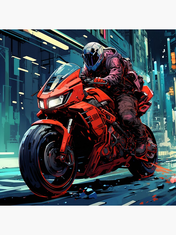 "Red Motorcycle Rider on Tokyo Streets" Sticker for Sale by JayBeeStore ...
