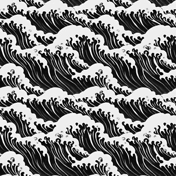 "Black and white reimagined great wave off Kanagawa pattern" Sticker ...