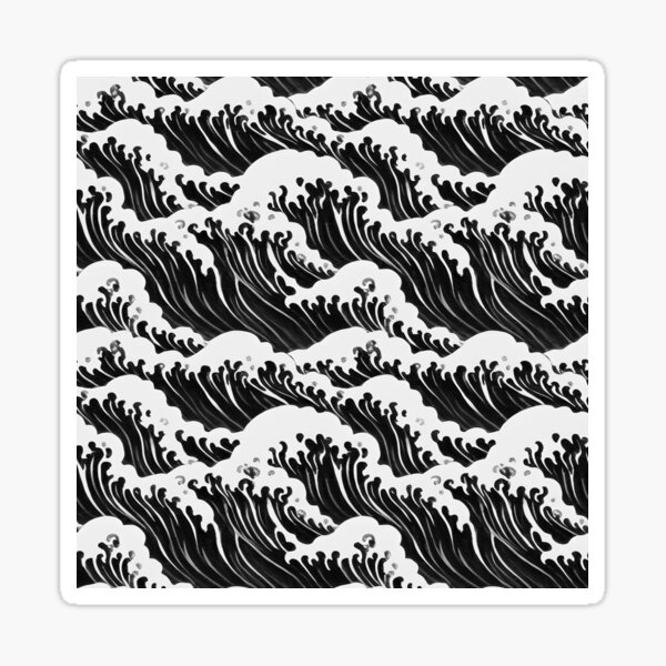 "Black and white reimagined great wave off Kanagawa pattern" Sticker ...