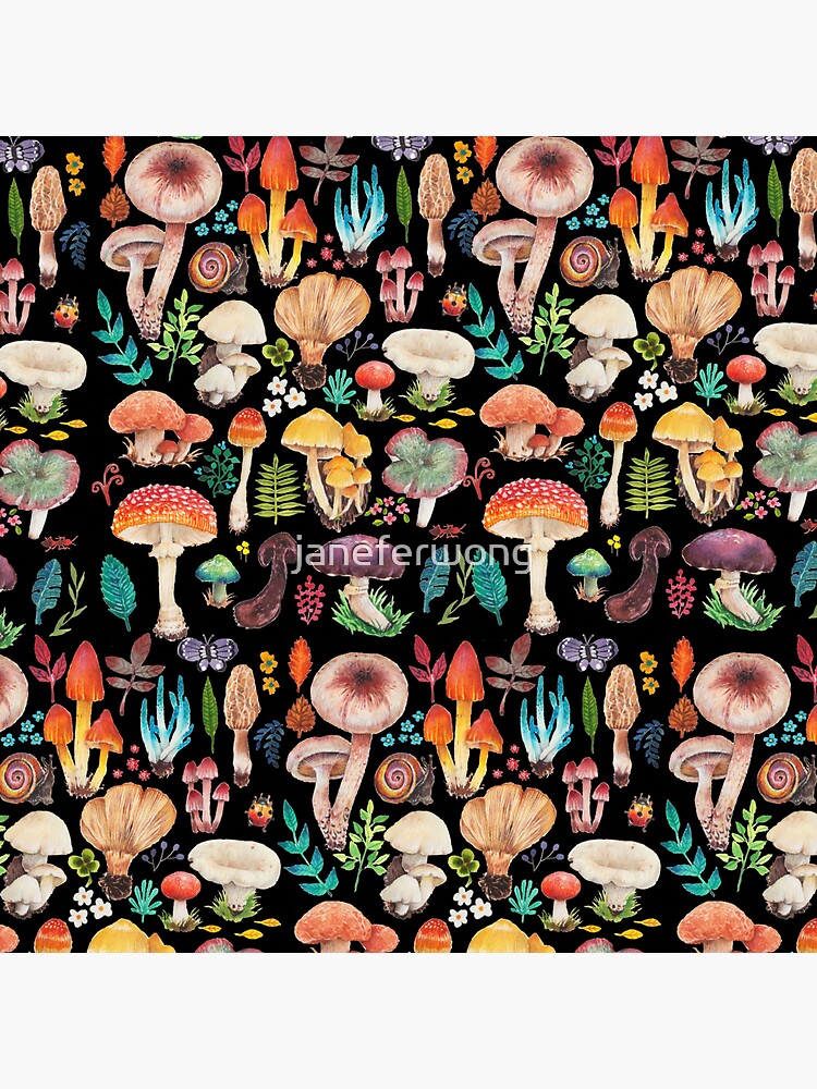 "Pattern - colorful hand draw fungus " Sticker for Sale by janeferwong ...