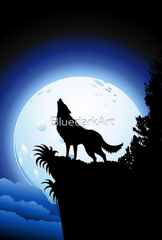 "Wolf Howling at Blue Moon" by BluedarkArt | Redbubble