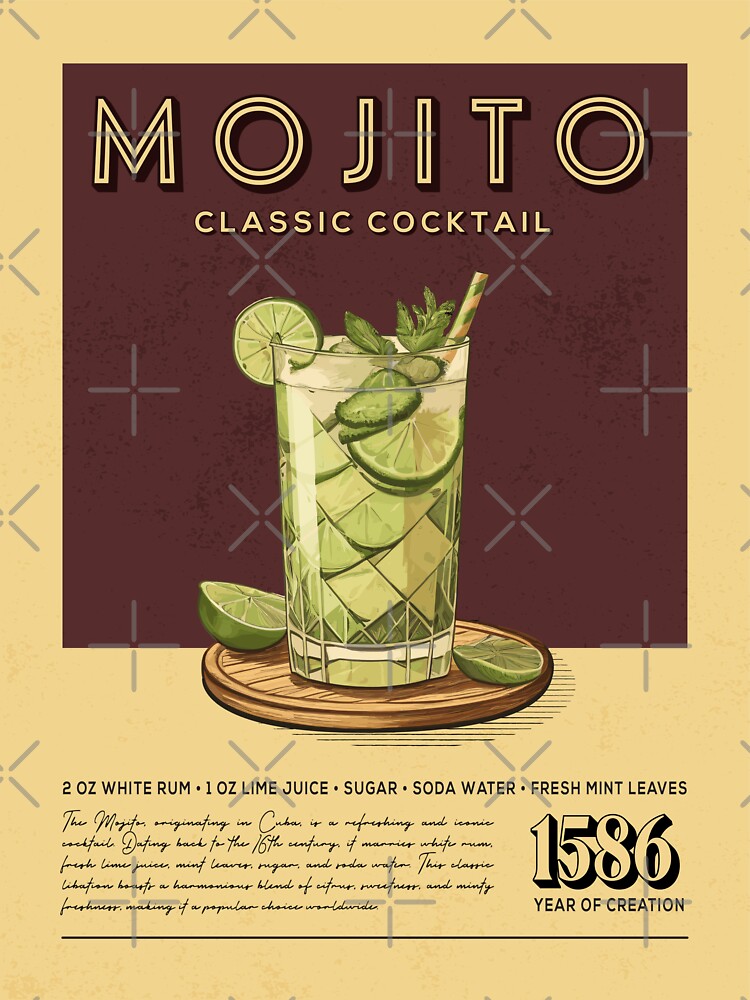"Mojito Cocktail Vintage Recipe Poster" Sticker for Sale by Vintaprints ...