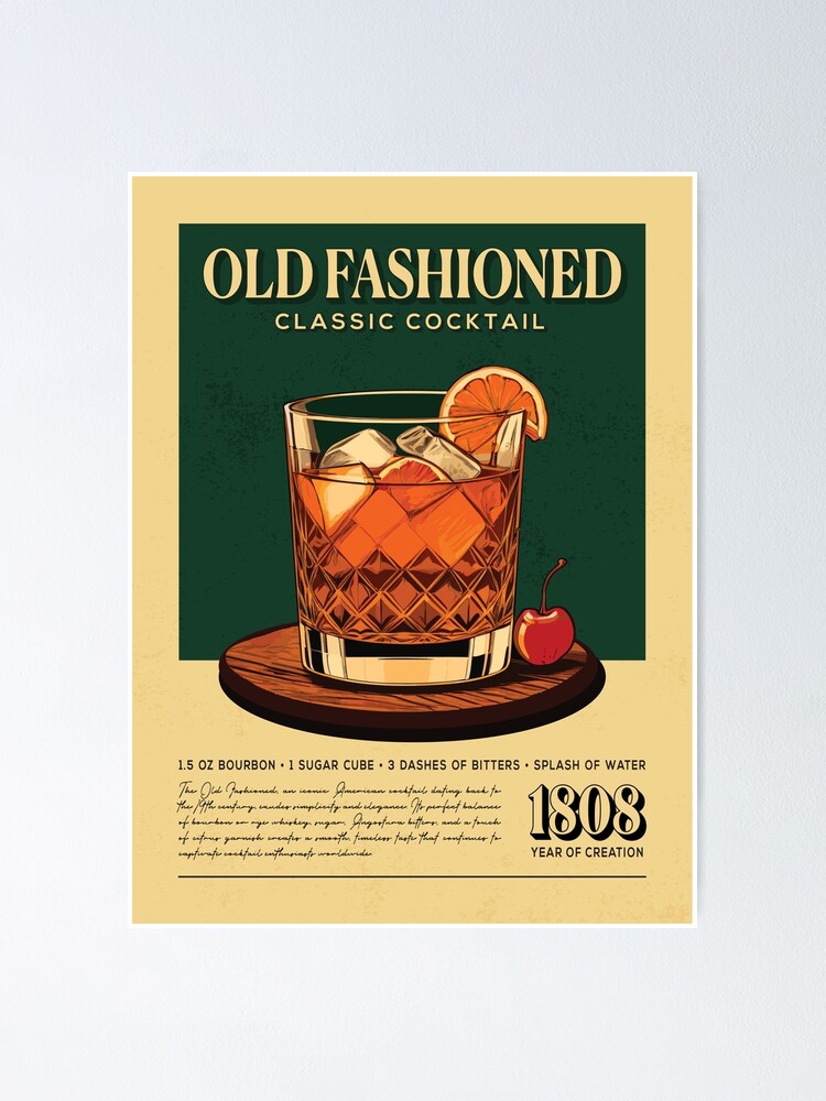 "Old Fashioned Cocktail Vintage Recipe Poster" Poster for Sale by ...