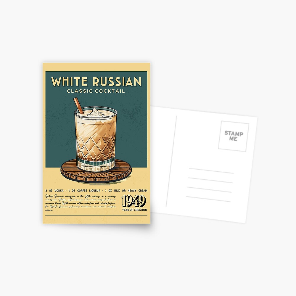 "White Russian Cocktail Vintage Recipe Poster" Sticker for Sale by ...