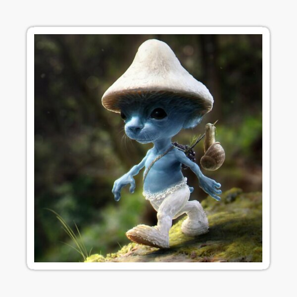 "Blue Smurf Cat Meme, Shailushai, Shailush Mushroom Cat " Sticker for ...