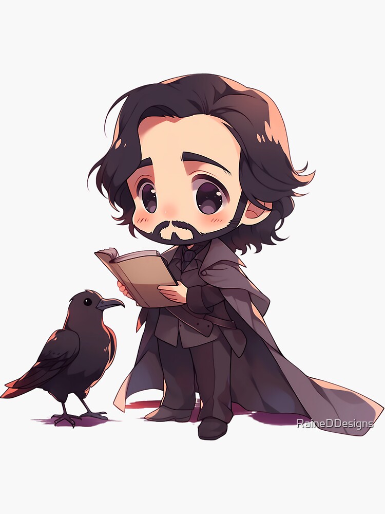 "Edgar Allan Poe Chibi" Sticker for Sale by RaineDDesigns | Redbubble