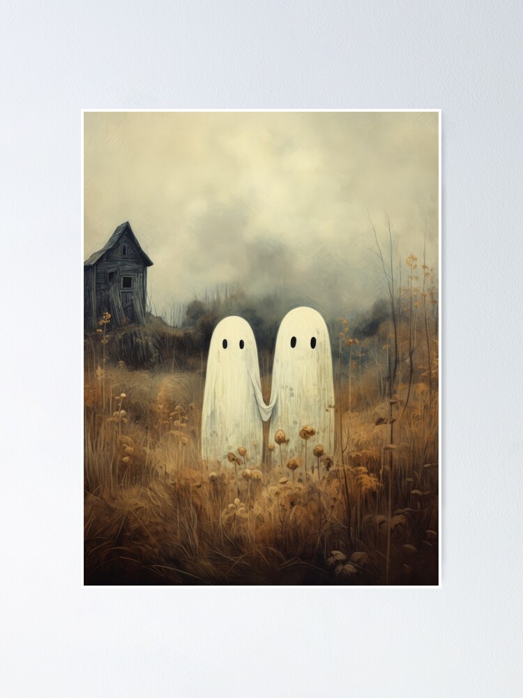 "Cute Ghosts in Field Halloween Art" Poster for Sale by CosmiaDesigns ...