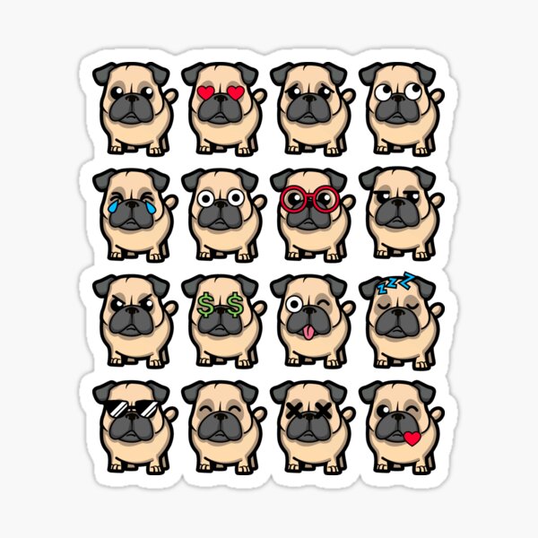 "Pug Emojis: Its a Pug Life" Sticker by realgoldmelon | Redbubble