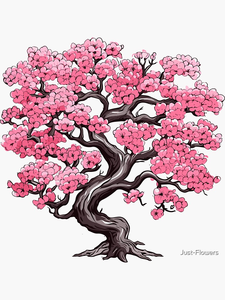 "Hand Drawn Cherry Blossom Tree" Sticker for Sale by Just-Flowers ...