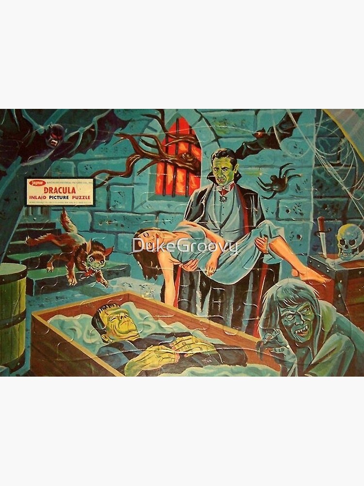 "Vintage Dracula and Frankenstein Jigsaw Puzzle art" Poster for Sale by ...