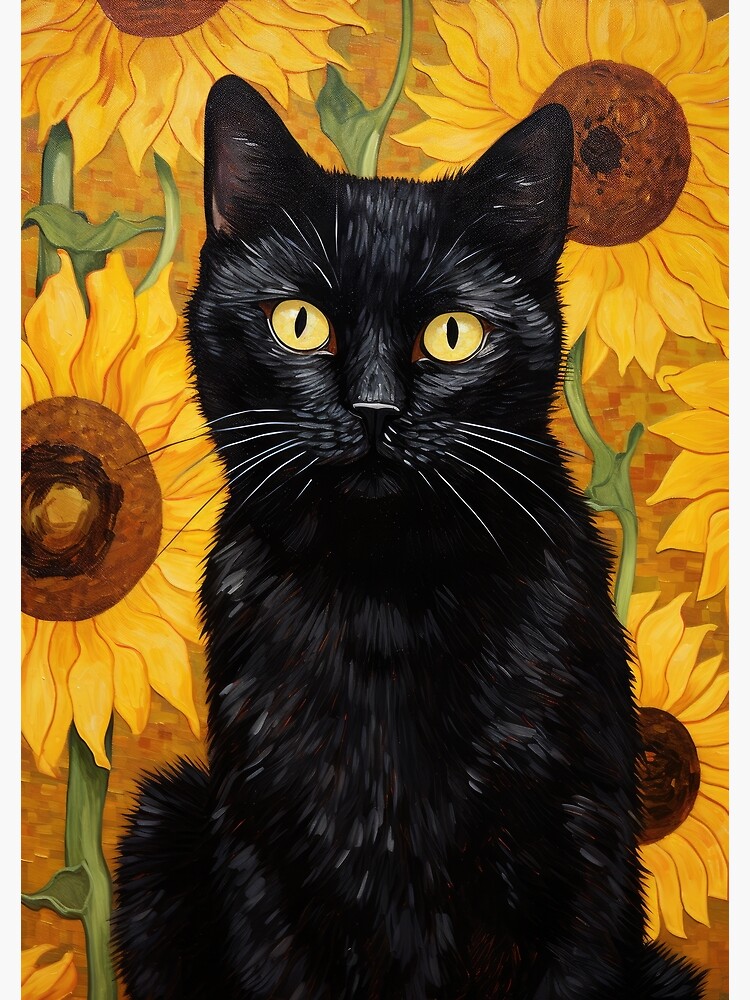 "Vincent Van Gogh - Black Cat in Sunflowers " Greeting Card for Sale by ...