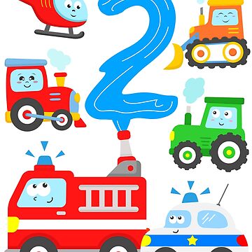 "Toddlers 2 Years Birthday Cars Police, Fire Truck, Tractor, Digger ...
