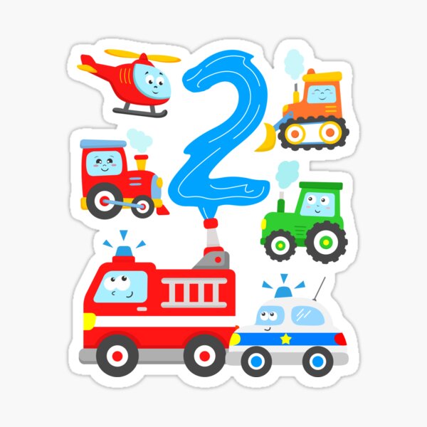 "Toddlers 2 Years Birthday Cars Police, Fire Truck, Tractor, Digger ...