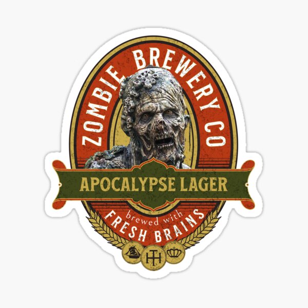 "Zombie Apocalypse Beer Label, Halloween Zombie Brewery Co. " Sticker ...