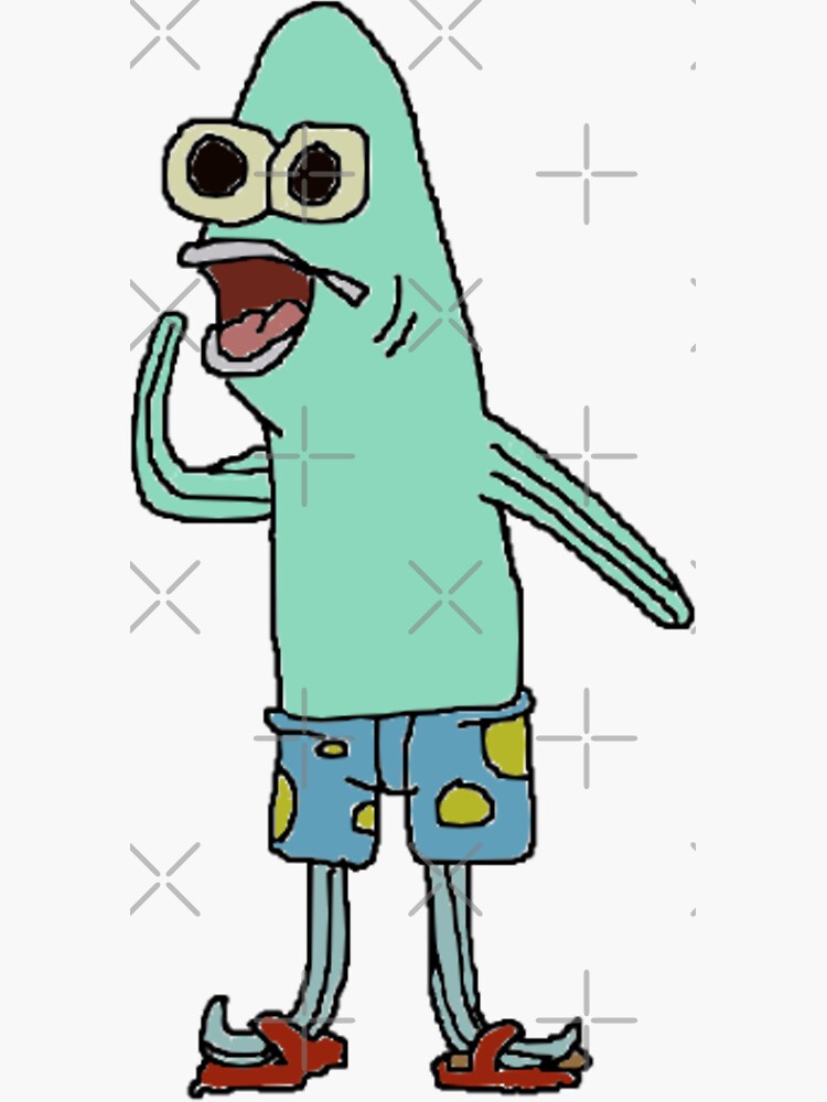 "badly drawn shocked spongebob fish " Sticker for Sale by wormyart ...