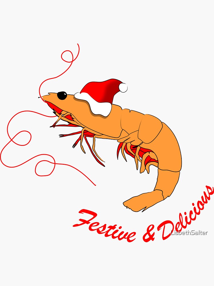 "Festive Prawn (shrimp) wearing a Christmas hat" Sticker for Sale by ...