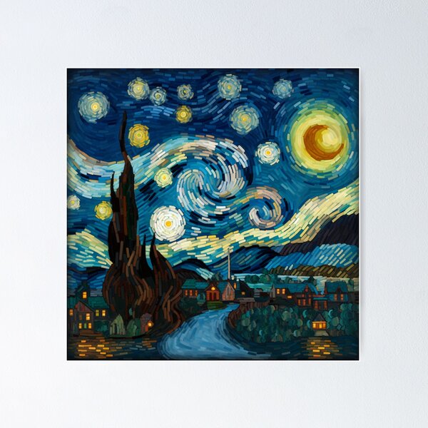 "Van Gogh's Starry Night in 32-bits Pixel Art" Poster by Pixel-Art ...