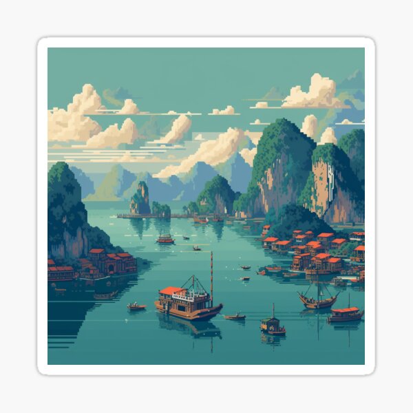 "Prize-Winning Halong Bay in 8-bits Pixel Art" Sticker by Pixel-Art ...
