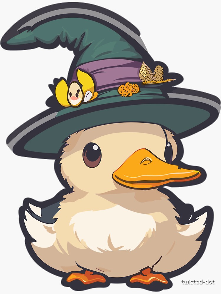"Witch duck. A duck wearing witch hat." Sticker for Sale by twisted-dot ...