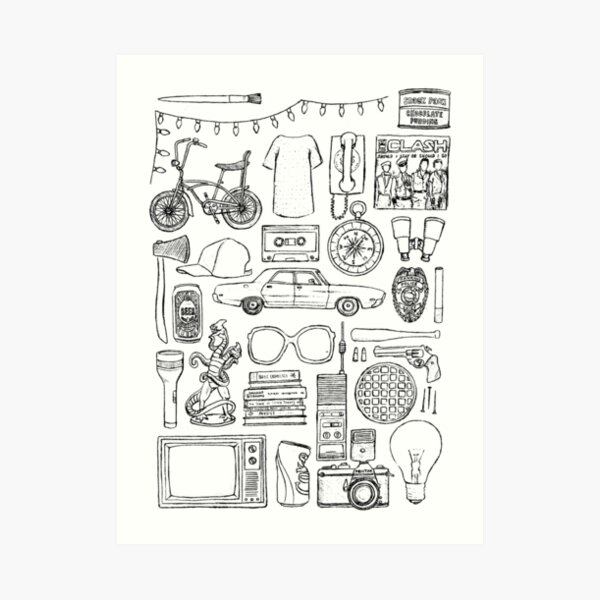 "STRANGER THINGS Objects Minimal Illustration Drawing Art" Art Print by ...