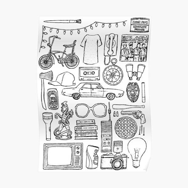 "STRANGER THINGS Objects Minimal Illustration Drawing Art" Poster for ...