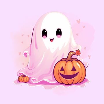 "Cute Pink Ghost with Pumpkin " Sticker for Sale by ArtFromBeyond ...