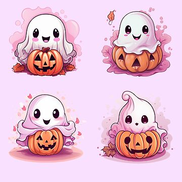 "Cute Pink Ghost with Pumpkin " Sticker for Sale by ArtFromBeyond ...