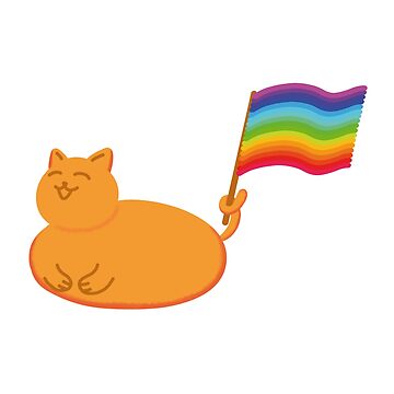 "Lazy orange cat with rainbow flag" Sticker for Sale by BaanbaanCreator ...