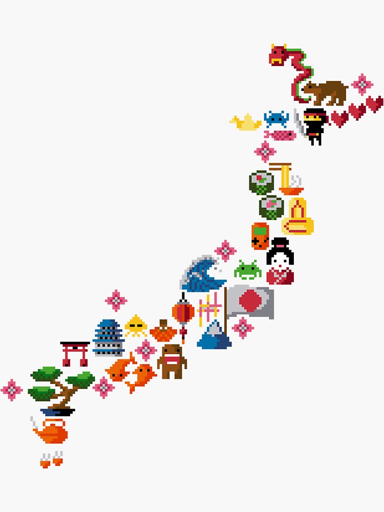 "Japan Map Pixel Art / Japanese Pixel Art" Sticker by PixlPrints ...
