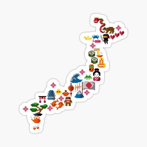 "Japan Map Pixel Art / Japanese Pixel Art" Sticker by PixlPrints ...
