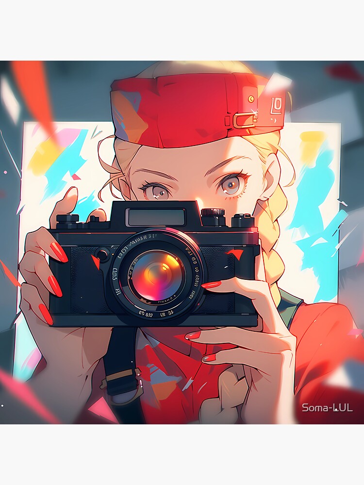 "Blonde military with braid photo camera" Sticker by Soma-LUL | Redbubble