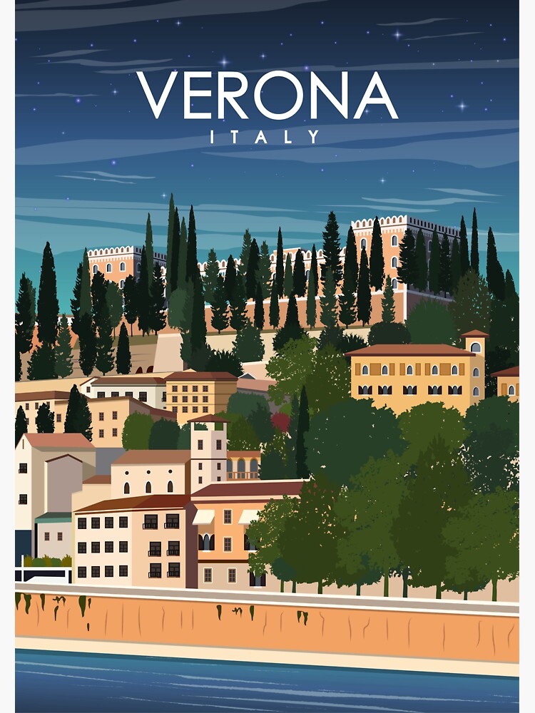 "Verona Italy Vintage Minimal Retro Travel Poster" Sticker for Sale by ...