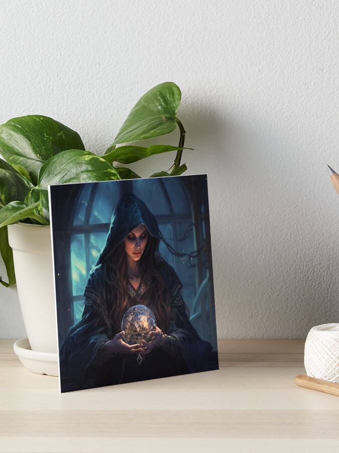 "Wicked Sorceress Casting Spells with Crystal Ball in Dimly Lit Chamber ...